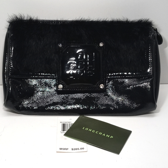 Longchamp | Bags | Longchamp Patent Leather Rabbit Fur Clutch With ...